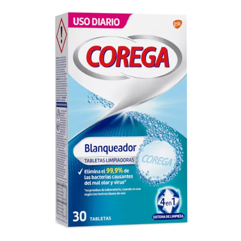 COREGA Blanqueador Limpieza Prótesis Dental 30 Tabletas